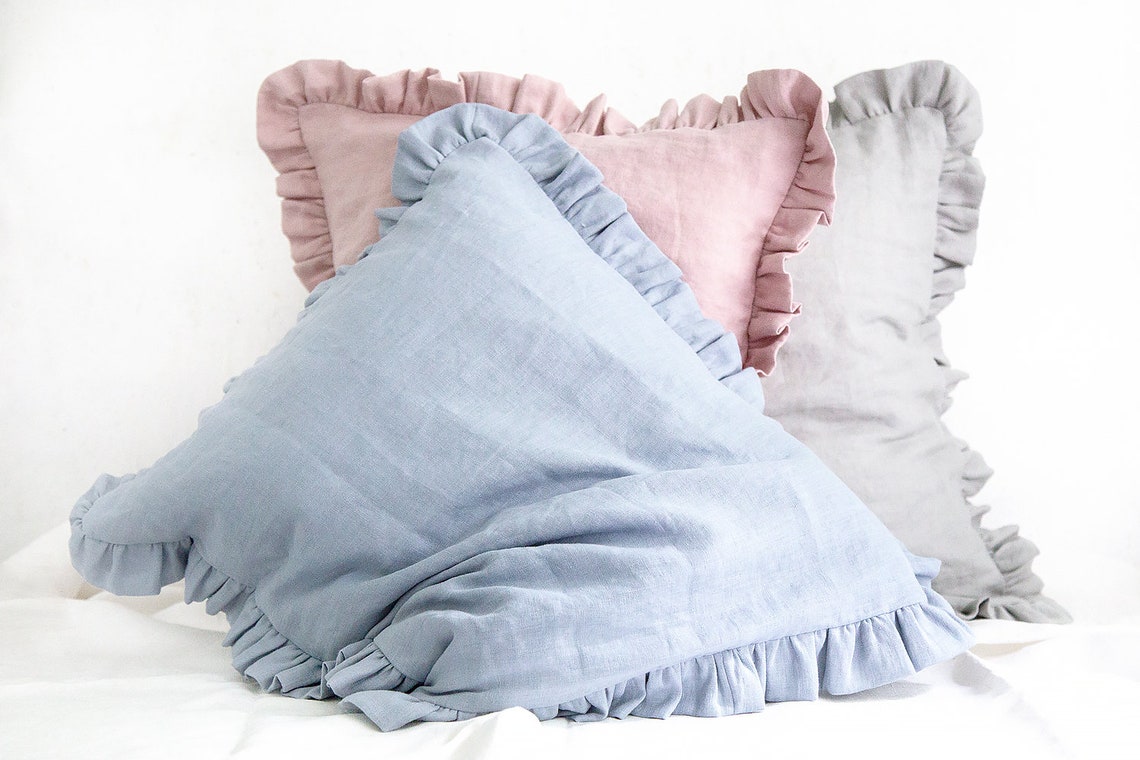 Ruffled Pillow Case With Envelope Closure Made of Baltic Linen - Etsy