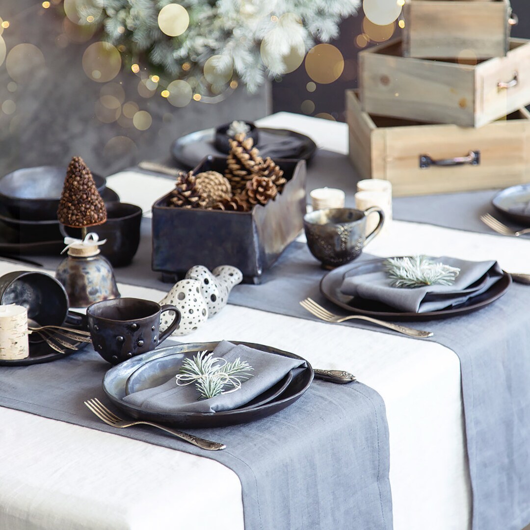 Long Table Runner, Grey Table Runner, Natural Linen Runner, Wedding ...