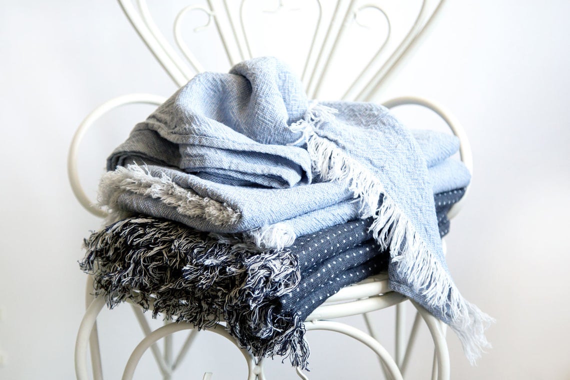 Fringe Bed Throw Pure Linen Blanket Dark Grey Summer Duvet - Etsy