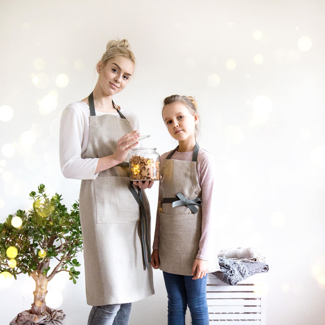 Cooking Aprons Set for Mother and Daughter Made of Natural - Etsy
