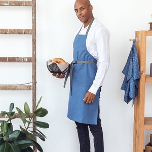 Mens linen apron with two pockets and long adjustable straps | Etsy