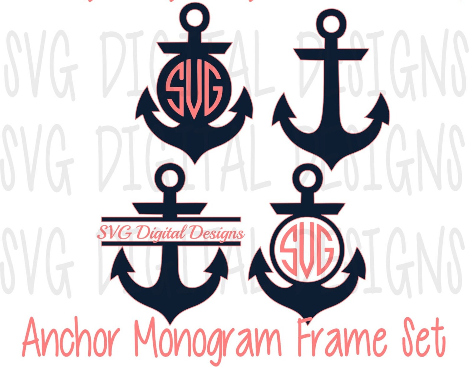 Anchor Svg Set Anchor Monogram Svg Clipart - Nautical Split Monogram ...
