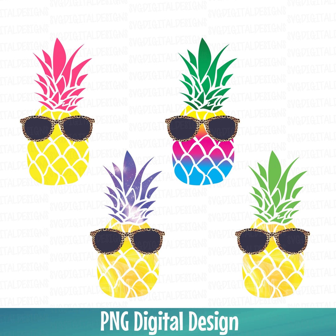 Pineapple PNG Sublimation Bundle, Summer Pineapples With Leopard Sunglasses - Digital Designs ...