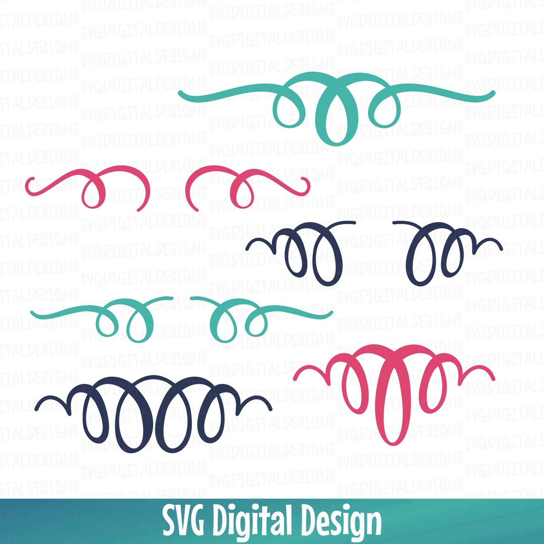 Swirly SVG Text Embellishment Cut Files, Ribbon Loops in Svg Dxf Eps ...