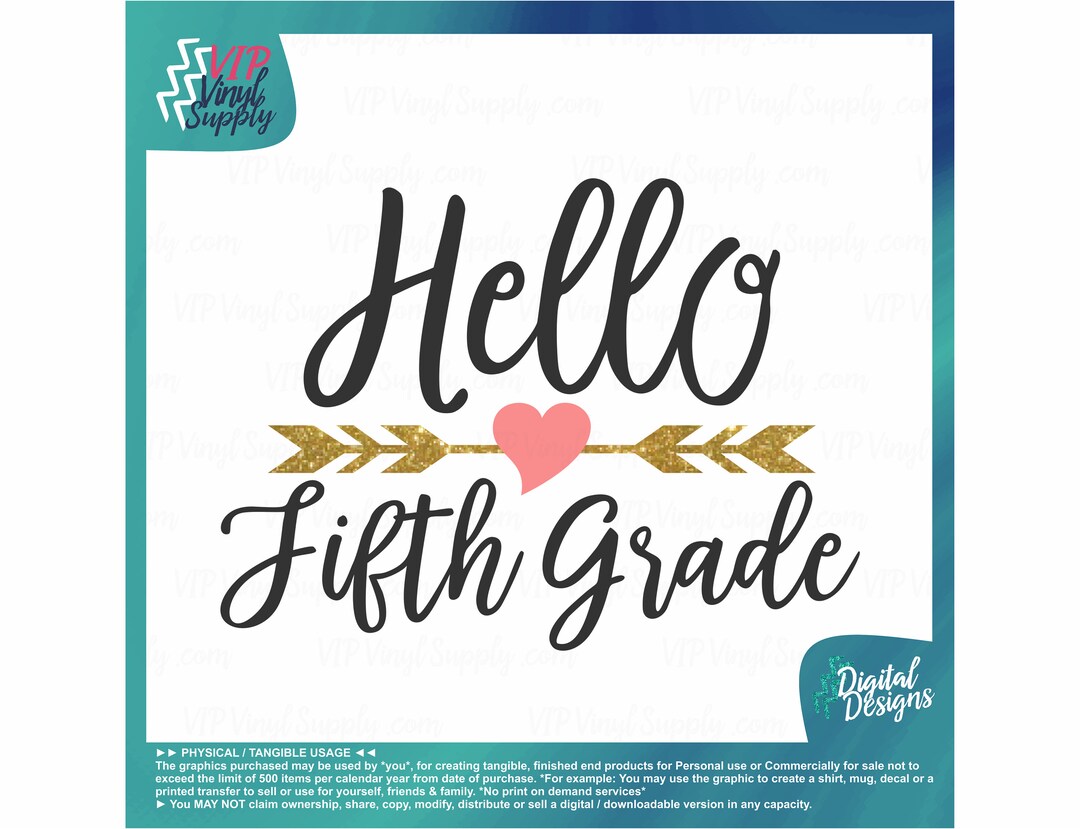 Hello Fifth Grade Svg 5th Grade Back to School Clipart Cut - Etsy
