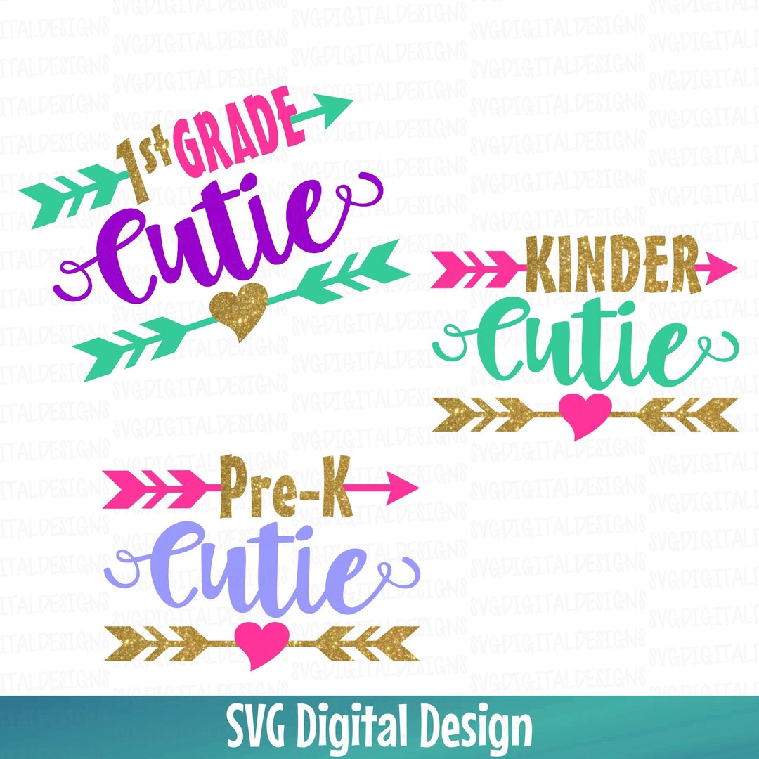 Girls SVG School Cutie Bundle Pre-k Kindergarten First Grade SVG Cut ...