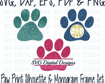 Paw Print and Heart SVG Cut File, Digital Designs Clipart Cutting Files ...