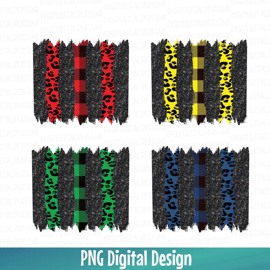 Black Glitter & Buffalo Plaid Leopard Brush Strokes PNG File, Digital ...