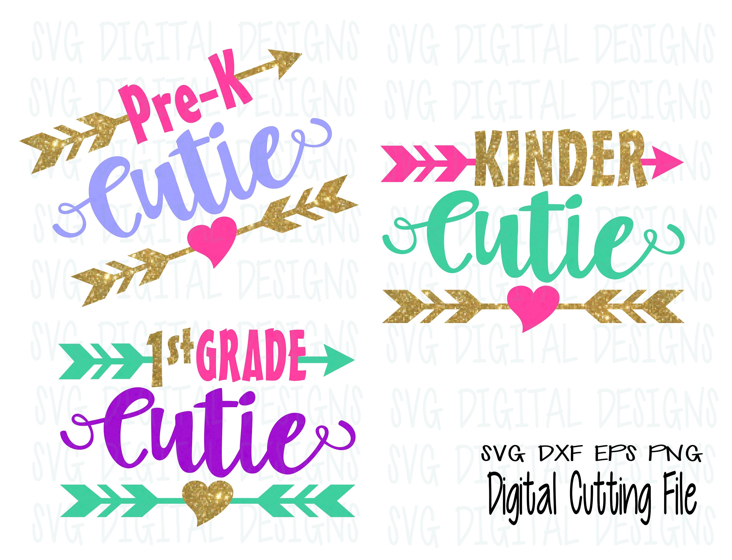 Girls SVG School Cutie Bundle Pre-K Kindergarten First Grade | Etsy