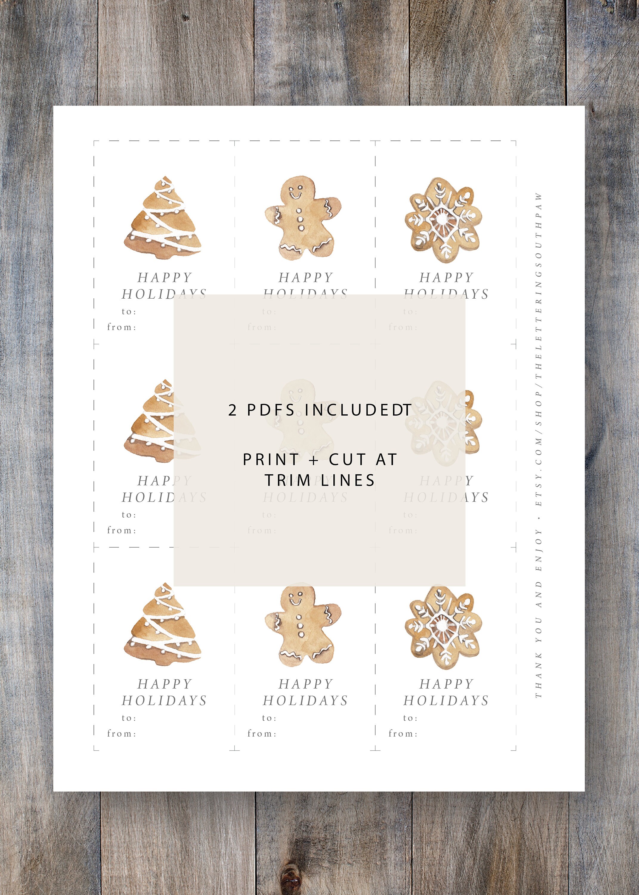 Printable Christmas Cookie Gift Tags, Holiday to From Tags (digital ...