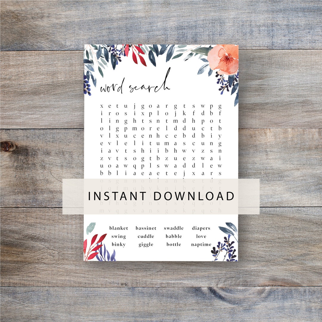 Printable Baby Shower Word Search, Floral Baby Shower Game, Instant ...