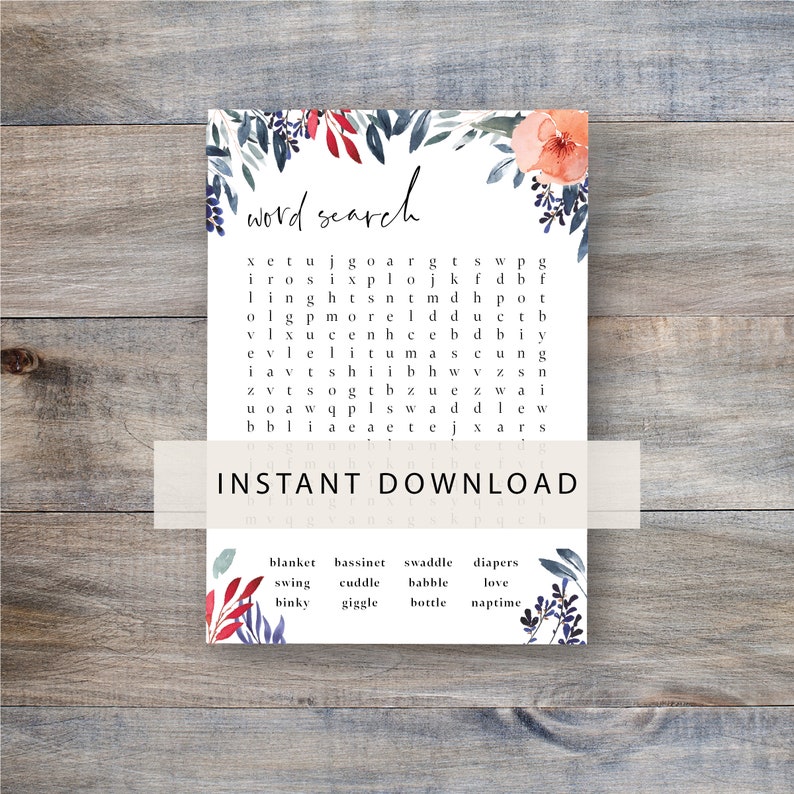 Printable Baby Shower Word Search, Floral Baby Shower Game, Instant ...