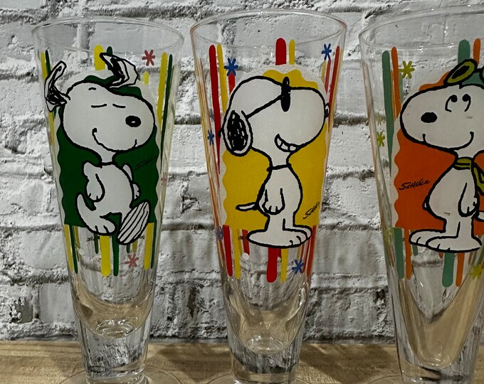 1970s Snoopy Cocktail Water Glass Set of 3 - Etsy