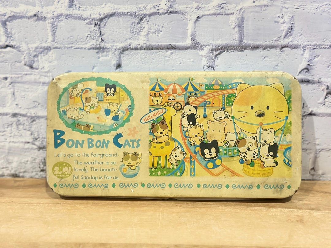 1988 Bon Bon Cats Club Tin Pencil Case - 80s Retro Metal Box Taiwanese ...