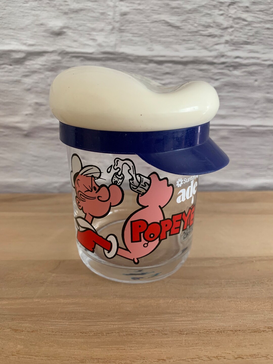 Vintage Popeye Glass Tumbler With Cover - Etsy