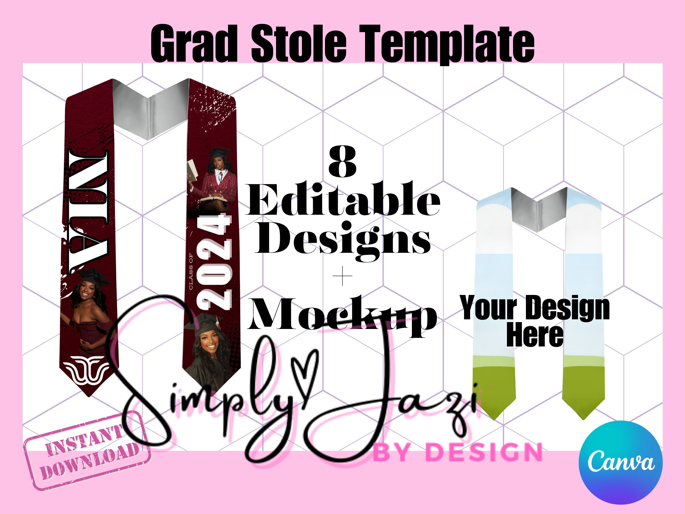 Editable Graduation Stole, Customizable Grad Stole, Canva Template ...