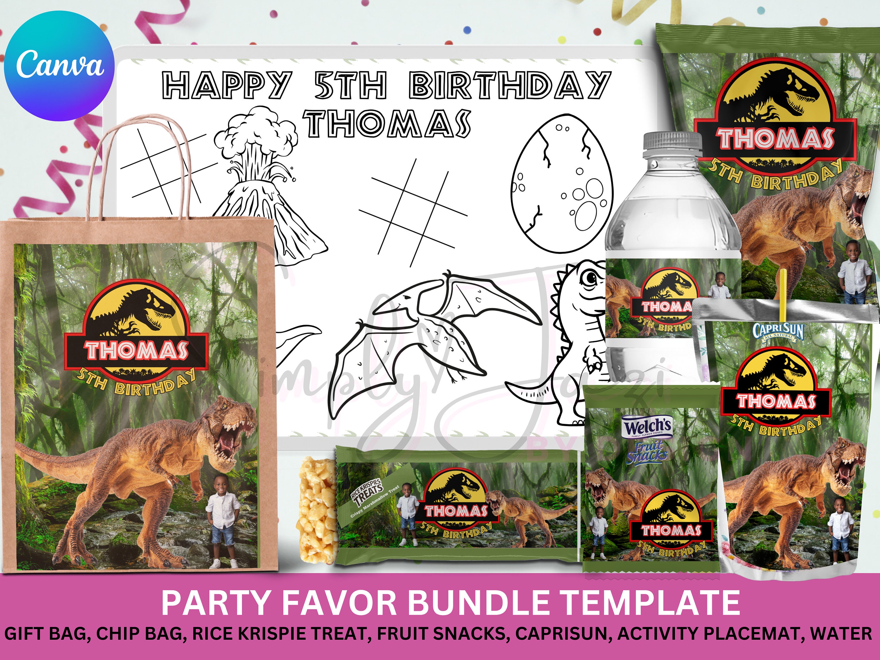 Dinosaur Editable Digital Files, Birthday Party Favor Templates ...