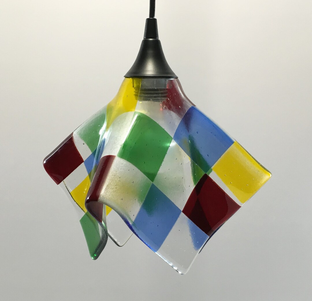 Multi-color and Clear Glass Checkerboard Pendant Light Shade Available ...