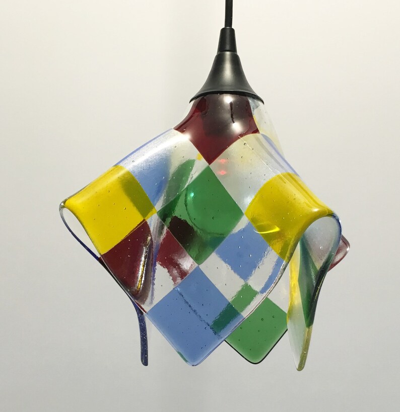 Multi-color and Clear Glass Checkerboard Pendant Light Shade - Etsy
