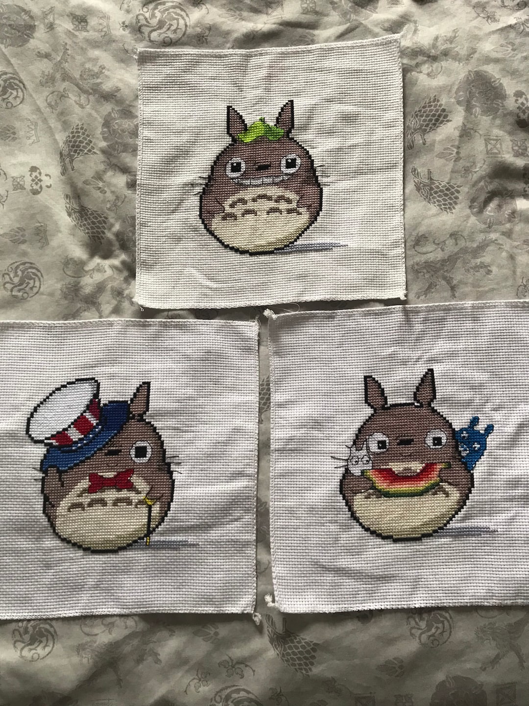 Totoro Cross Stitch Completed set of 3 - Etsy