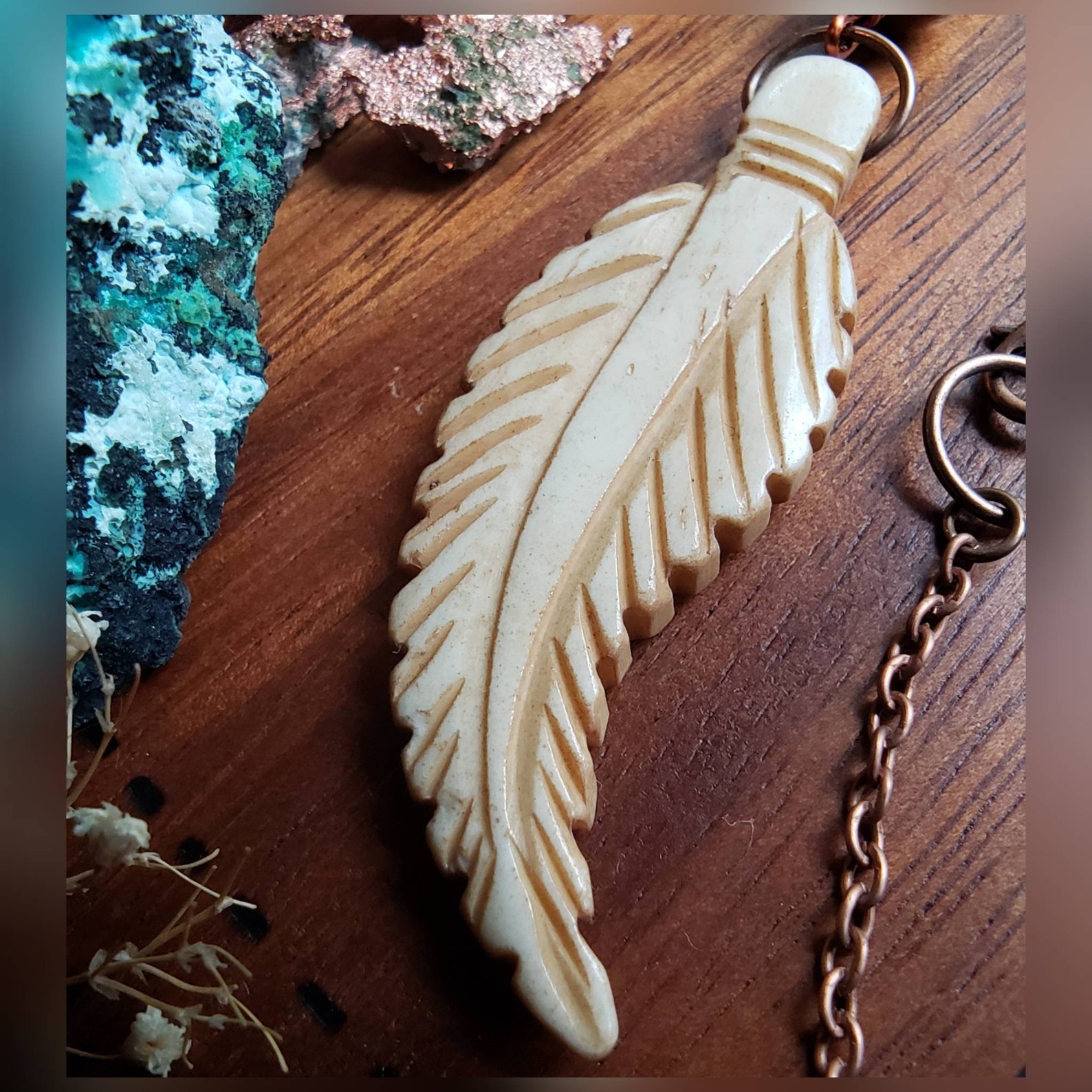 Stone & Bone Feather Necklace Bone Jewelry Stone Jewelry | Etsy