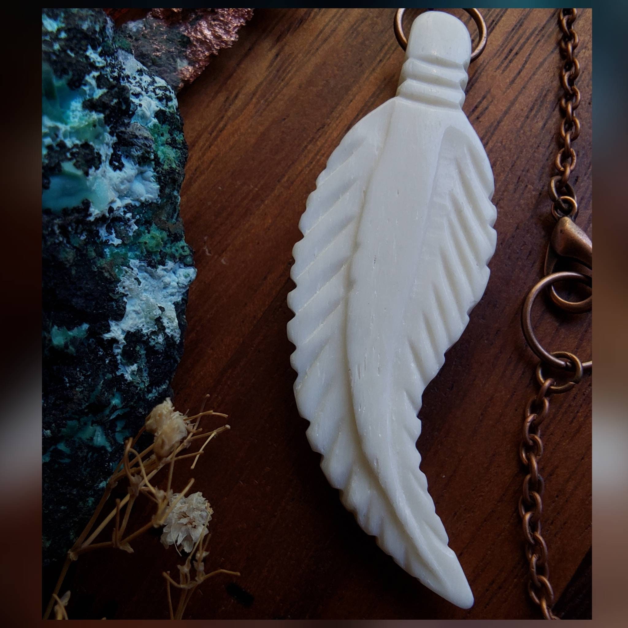 Stone & Bone Feather Necklace Bone Jewelry Stone Jewelry | Etsy