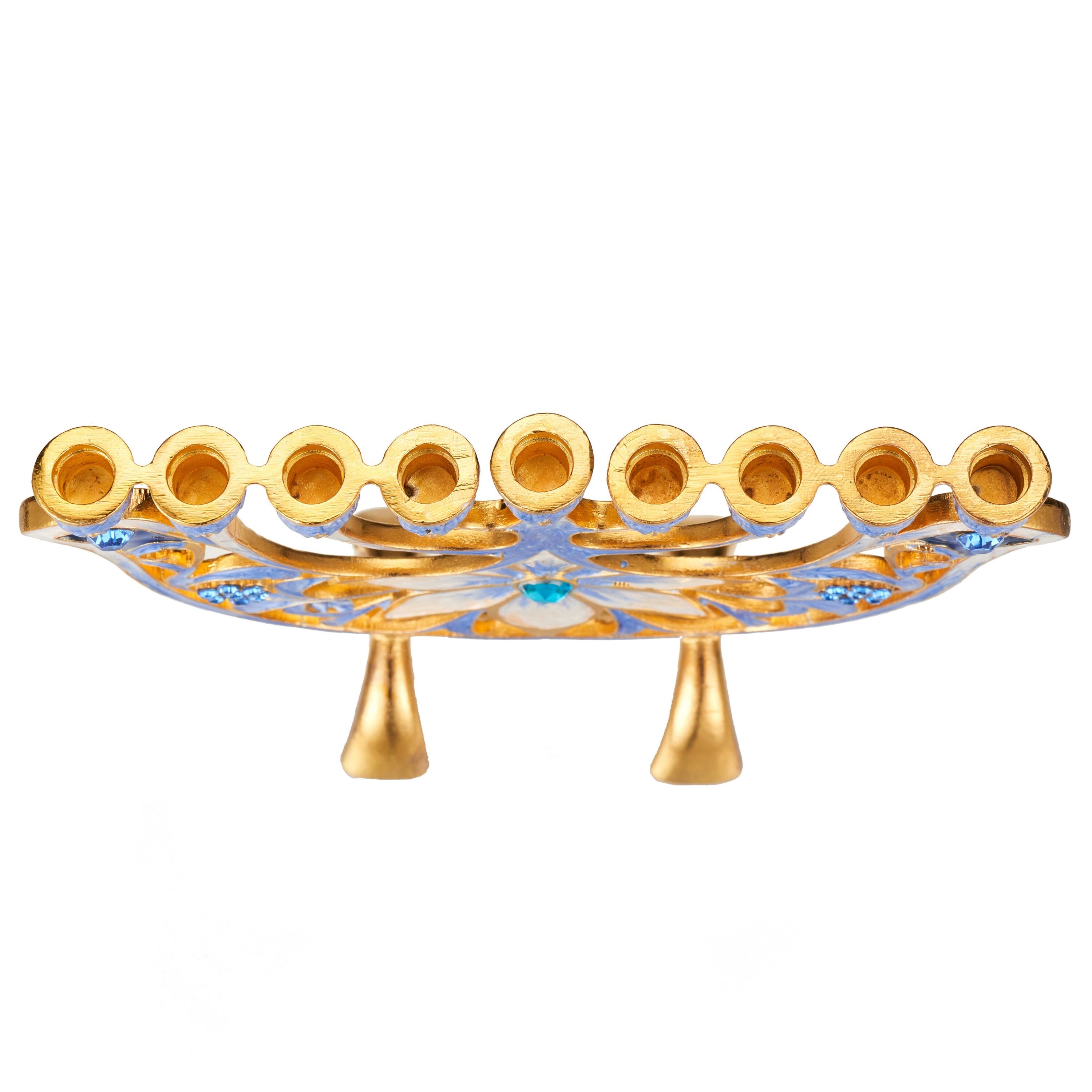 Matashi Hand Painted Blue and Ivory Flower Menorah Candelabra ...