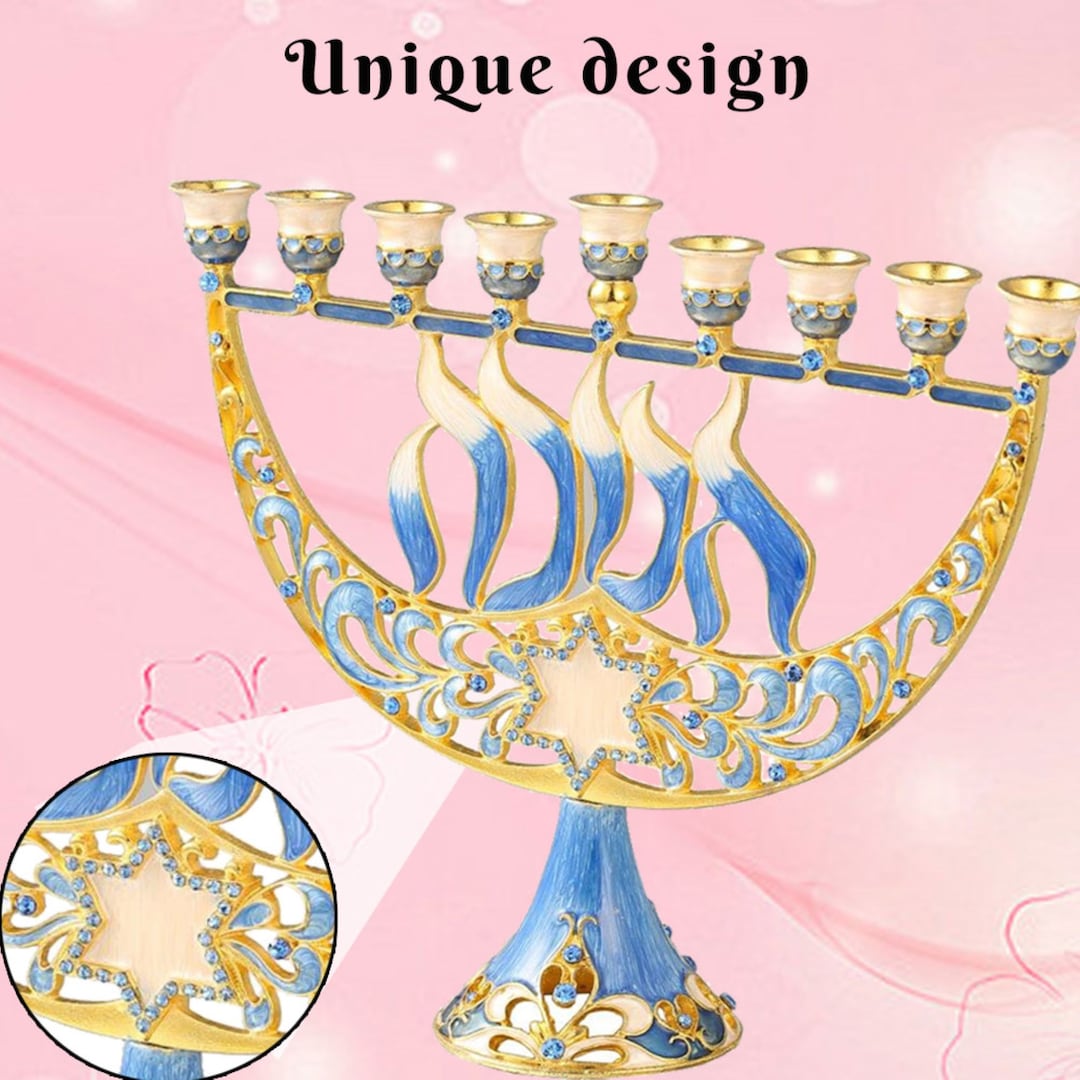 Handmade Enamel Menorah Candelabra W/ a Star of David & Hanukkah Design ...