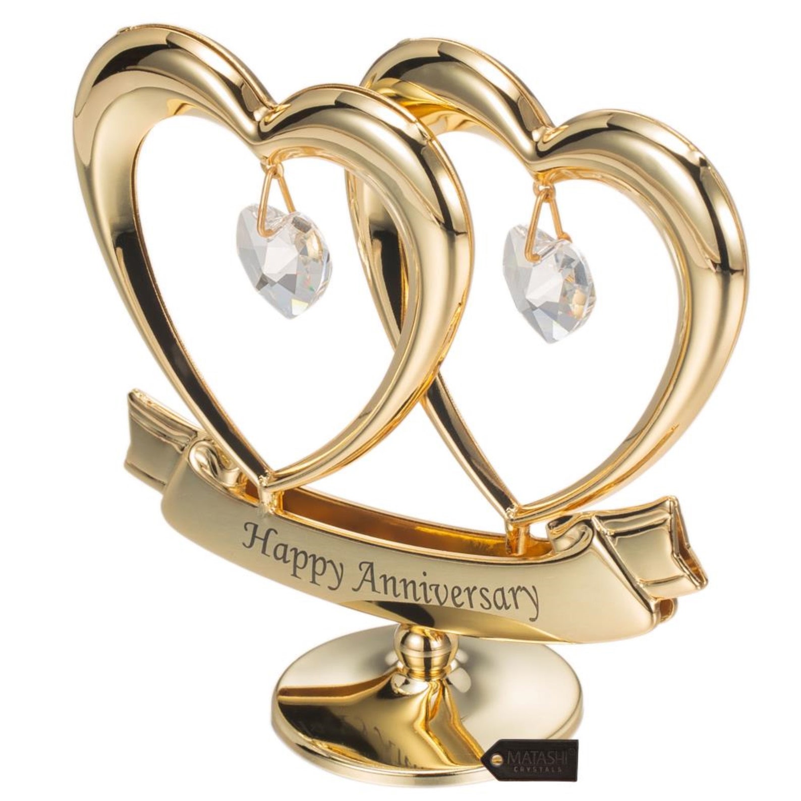 Matashi 24K Gold Plated Crystal Studded Double Heart Happy | Etsy