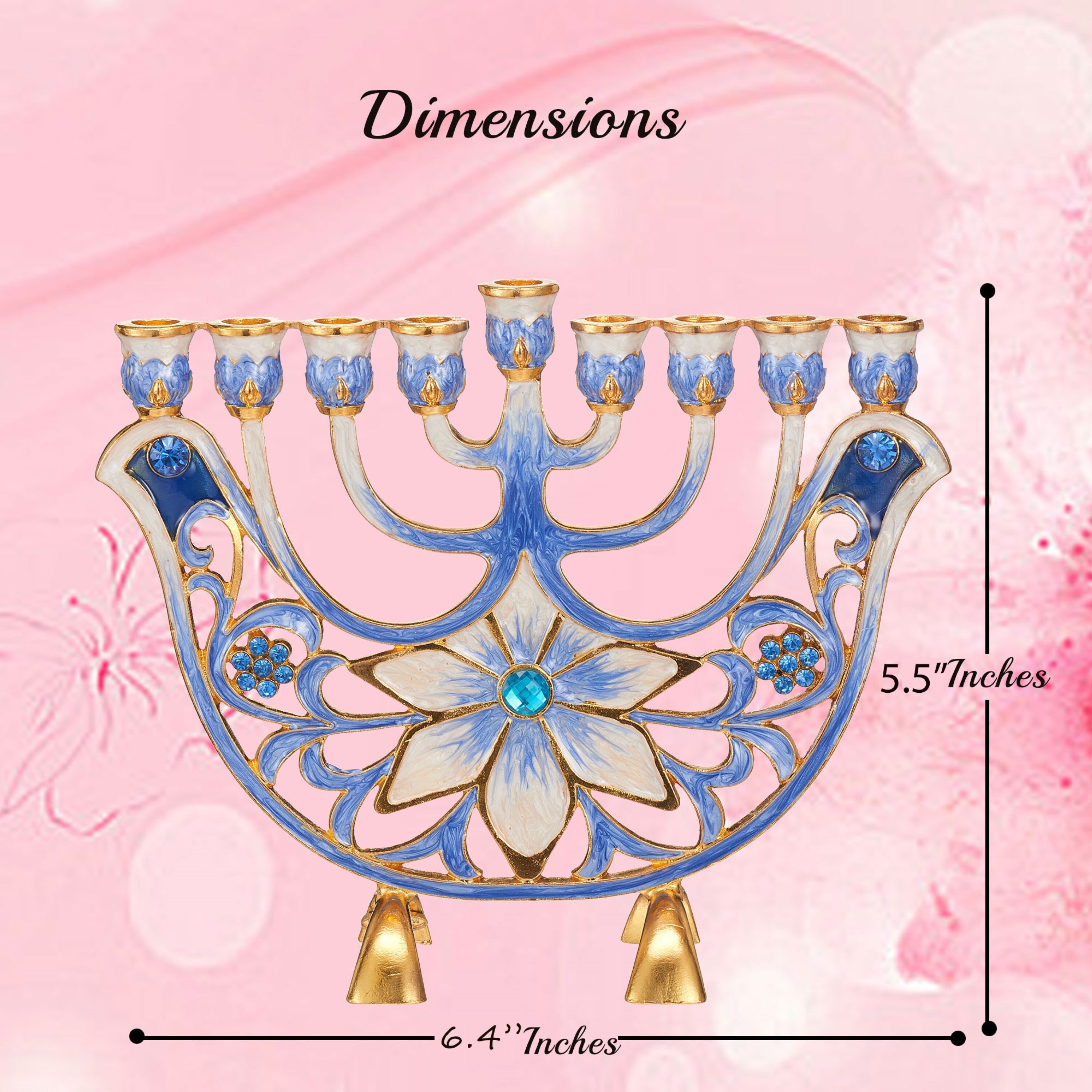 Matashi Hand Painted Blue and Ivory Flower Menorah Candelabra ...