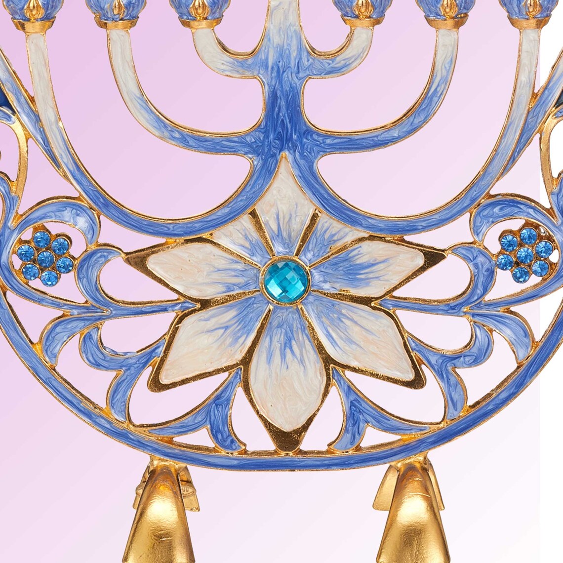Matashi Hand Painted Blue and Ivory Flower Menorah Candelabra ...