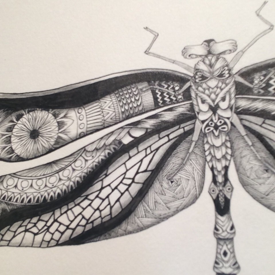 Hand Drawn Zentangle Dragonfly Print - Etsy