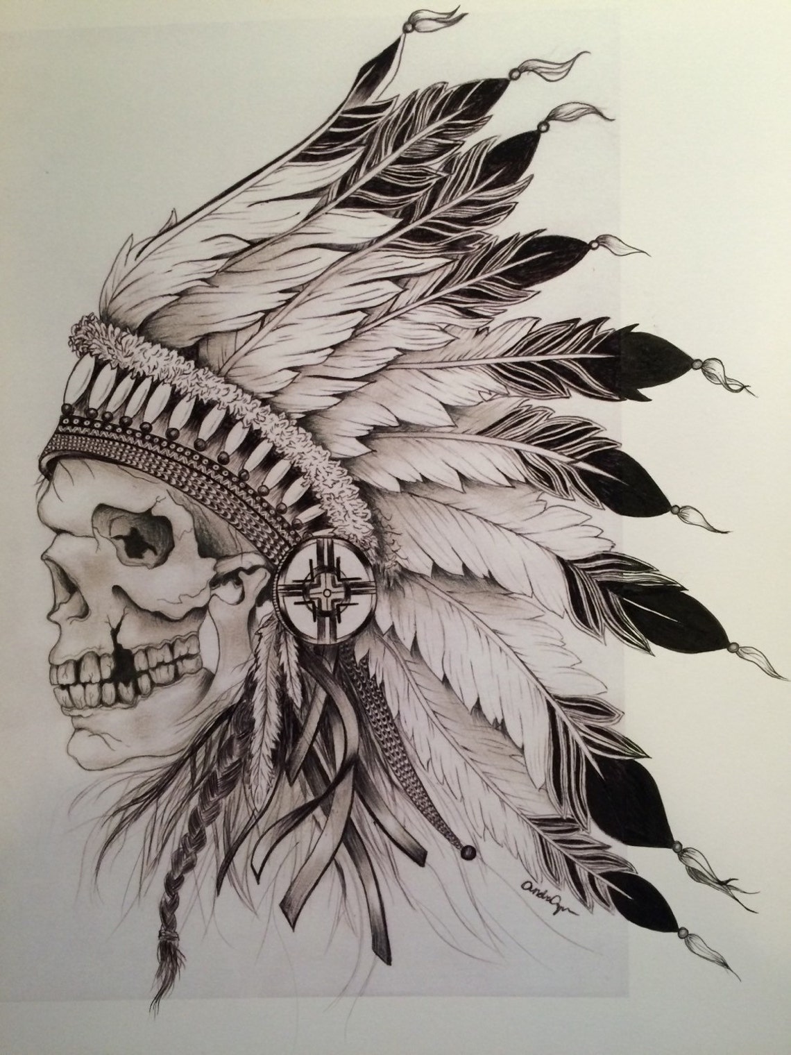 Hand Drawn Zentangle Native American Skull Print - Etsy