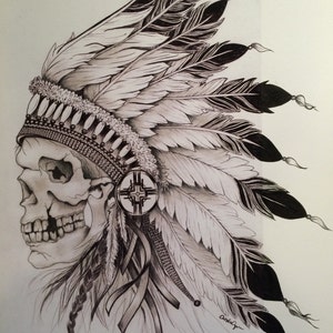 Hand Drawn Zentangle Native American Skull Print - Etsy