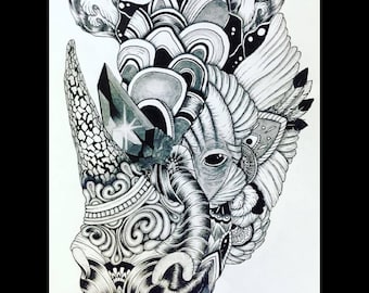 Hand Drawn Zentangle Native American Skull Print - Etsy