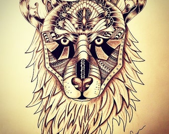 Hand Drawn Zentangle Native American Skull Print - Etsy