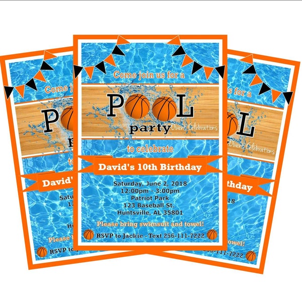 Basketball Pool Party Invitation Etsy