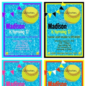 Softball Pool Party Invitation Softball Party Invitation - Etsy
