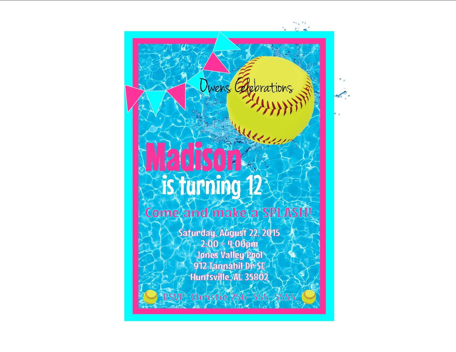 Softball Pool Party Invitation Softball Party Invitation - Etsy