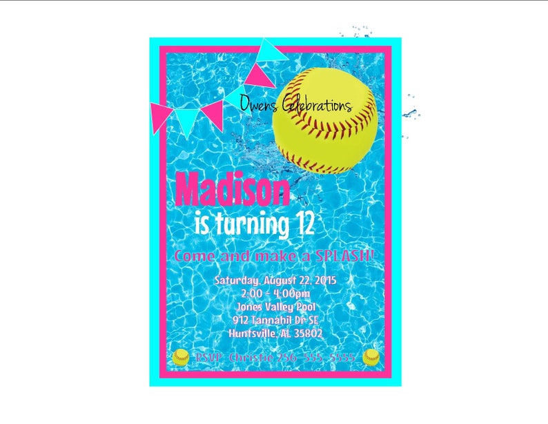 Softball Pool Party Invitation Softball Party Invitation - Etsy
