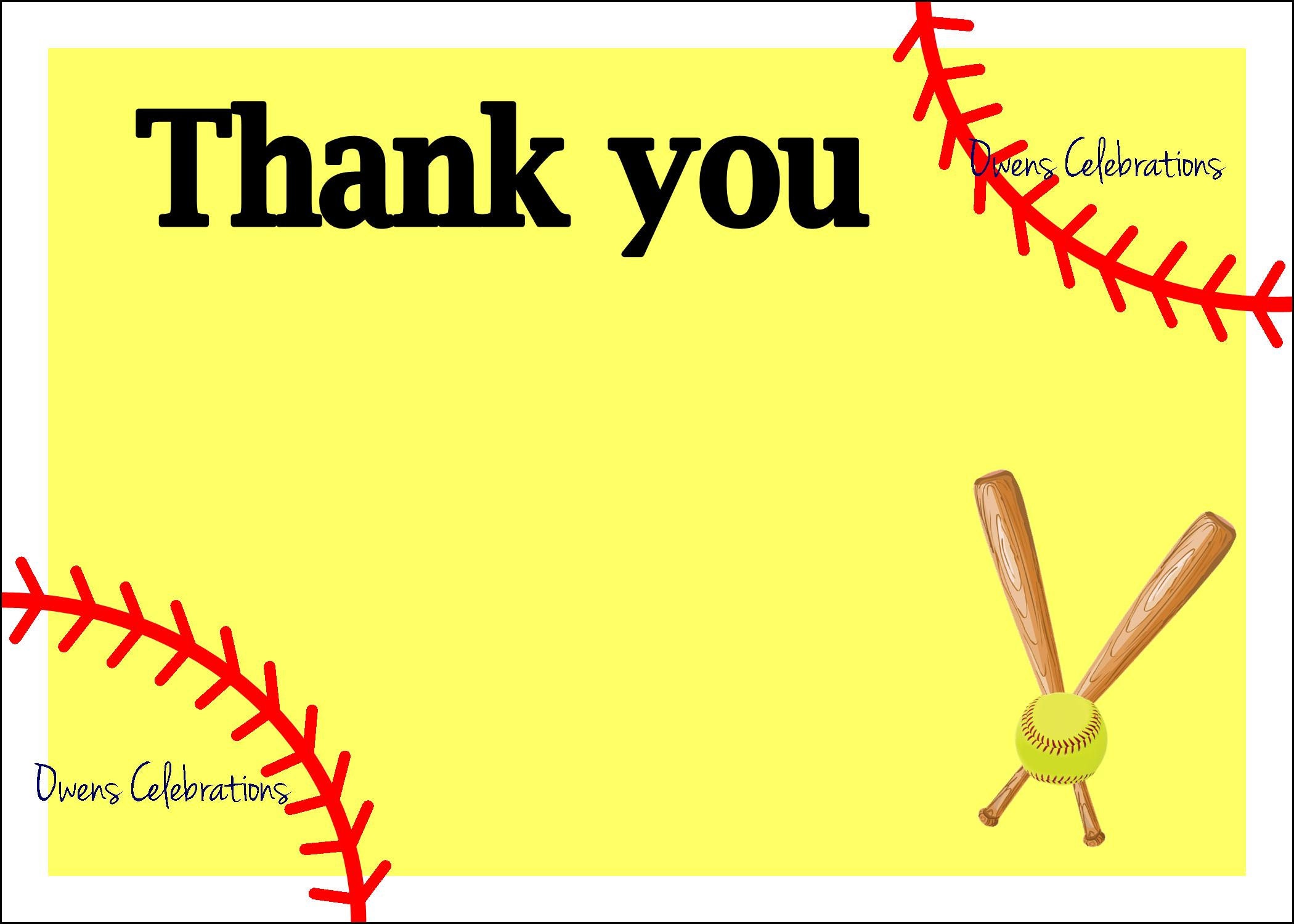 Softball Thank you card Size 5x7 Softball Thank you Note by | Etsy