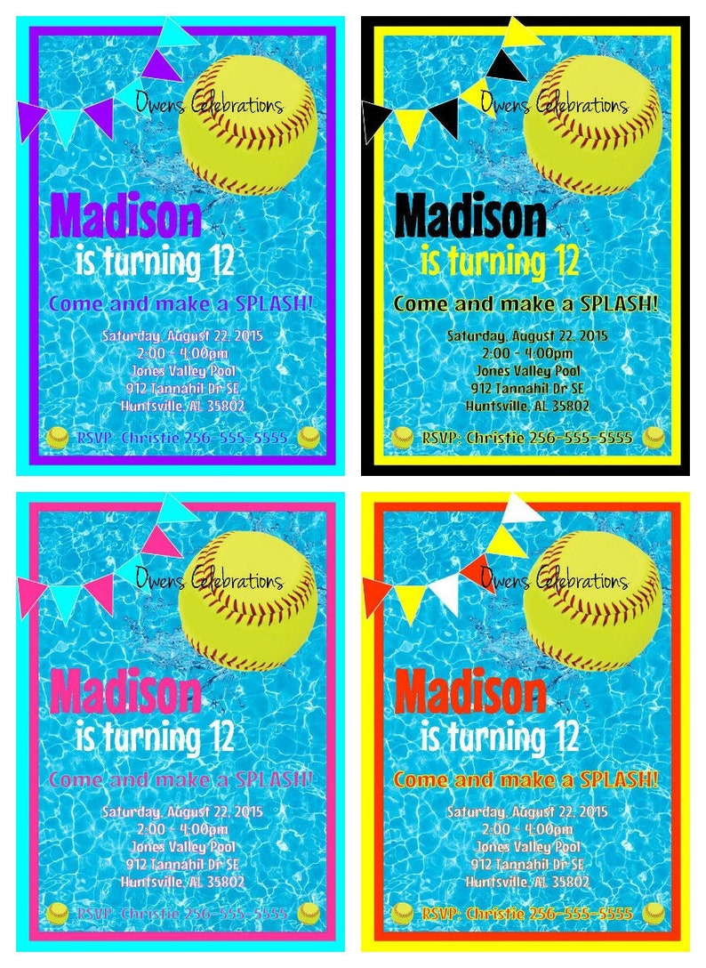 Softball Pool Party Invitation Softball Party Invitation - Etsy