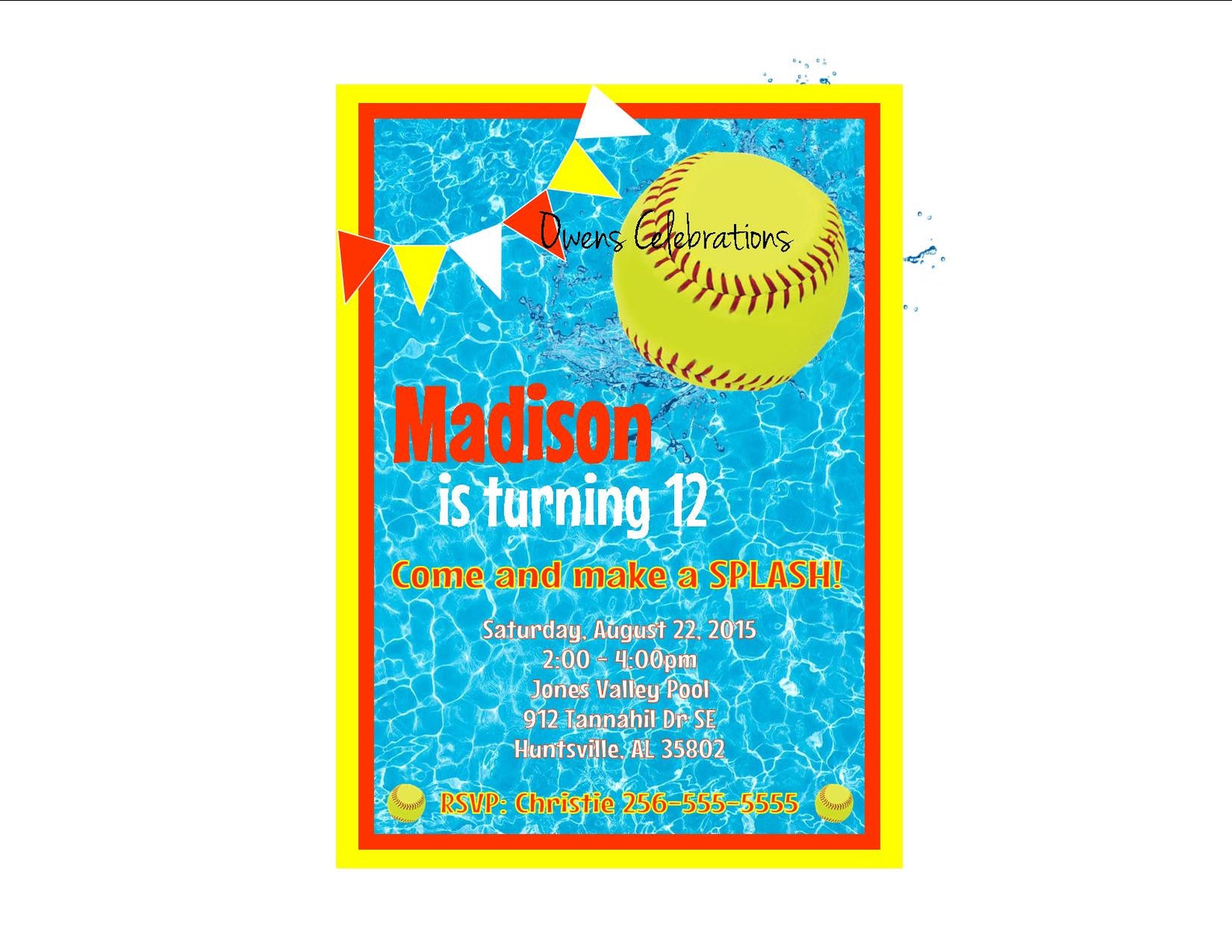 Softball Pool Party Invitation Softball Party Invitation - Etsy
