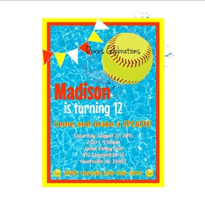 Softball Pool Party Invitation Softball Party Invitation - Etsy