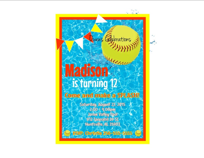Softball Pool Party Invitation Softball Party Invitation - Etsy