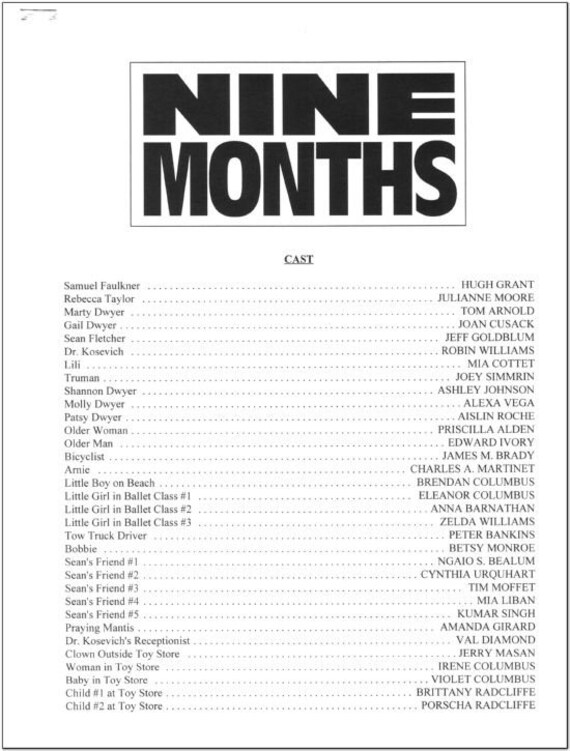 Nine Months Movie Cast
