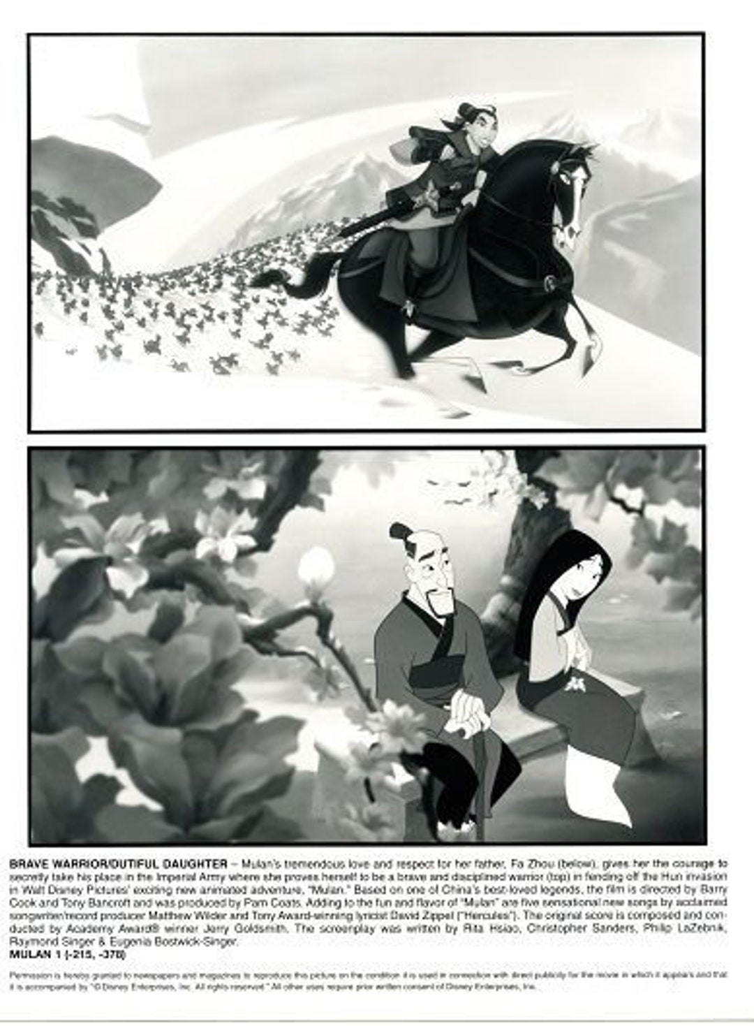 MULAN 1998 Original Set of 9 B&W Glossy Photos Stills - Etsy