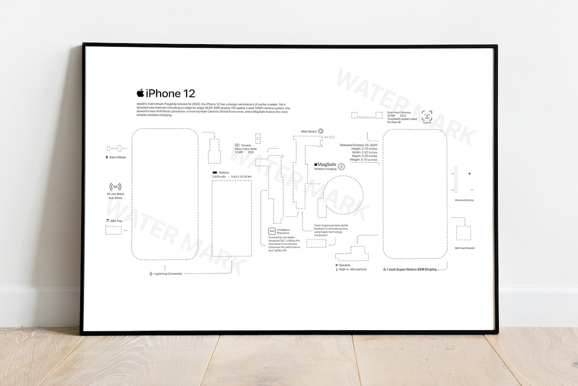 IPhone 12 Teardown Art - Digital Template - Apple - iPhone - Framed ...