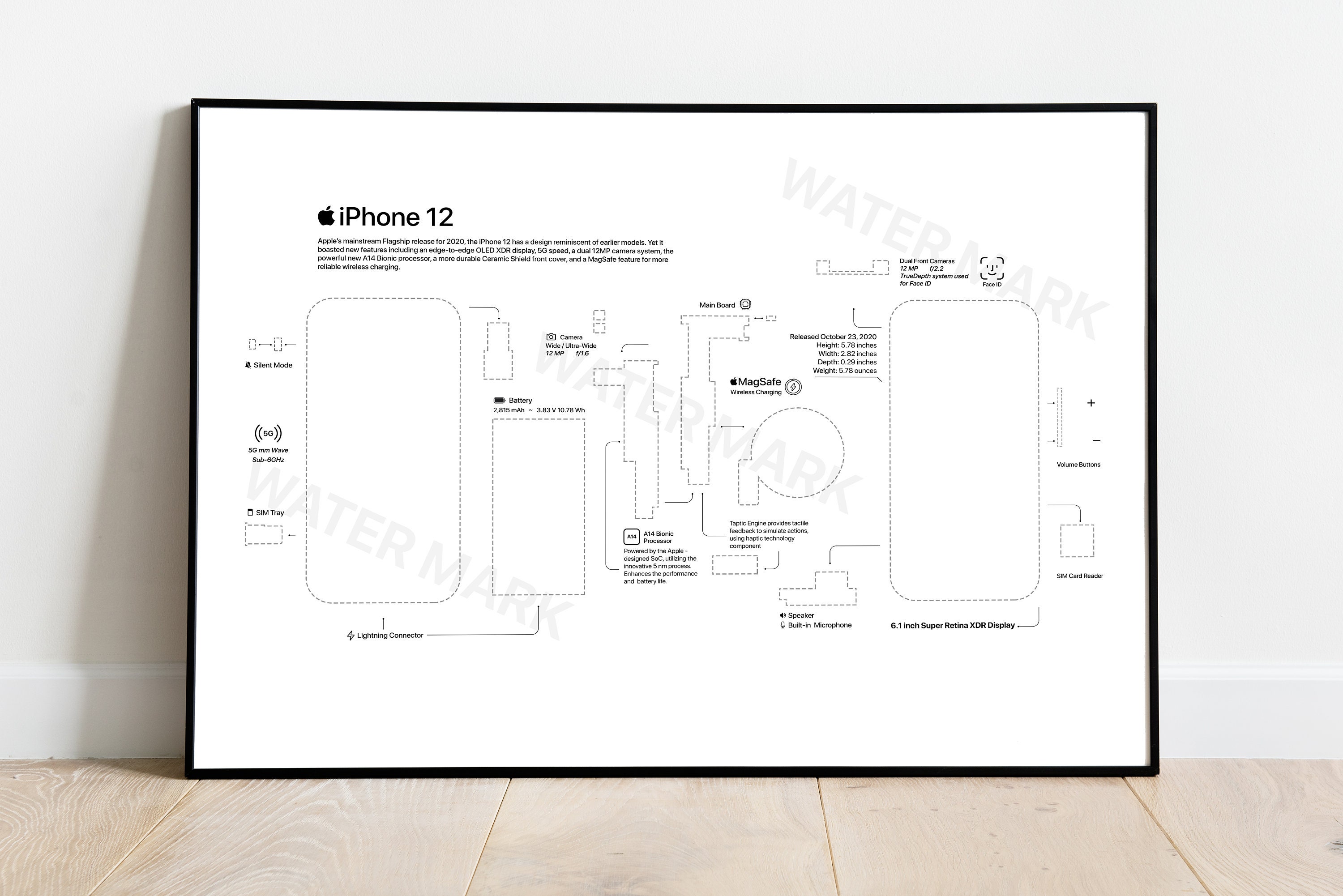 IPhone 12 Teardown Art - Digital Template - Apple - iPhone - Framed ...
