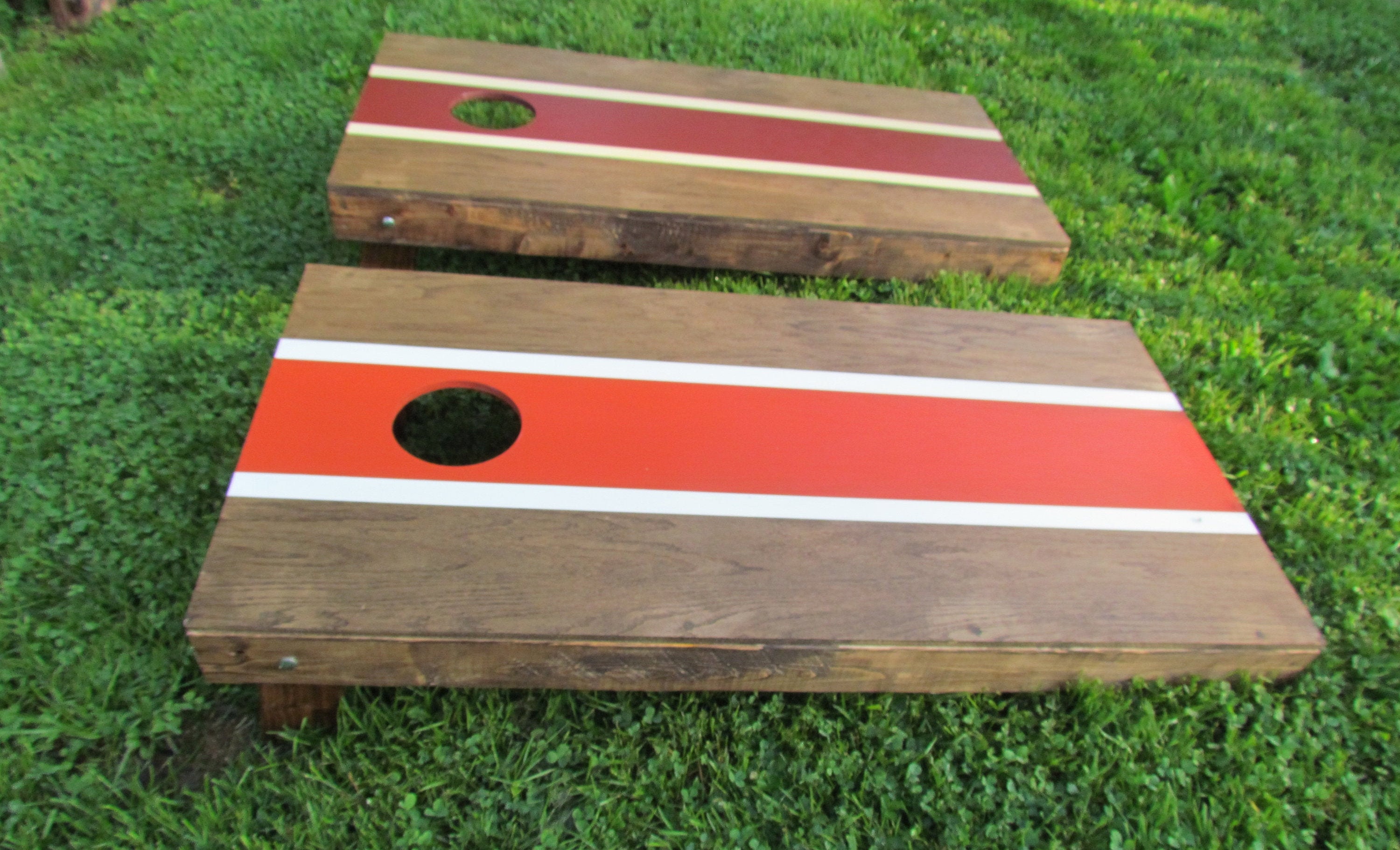 Cornhole Boards Striped Two Toned Choose your colors Stained | Etsy